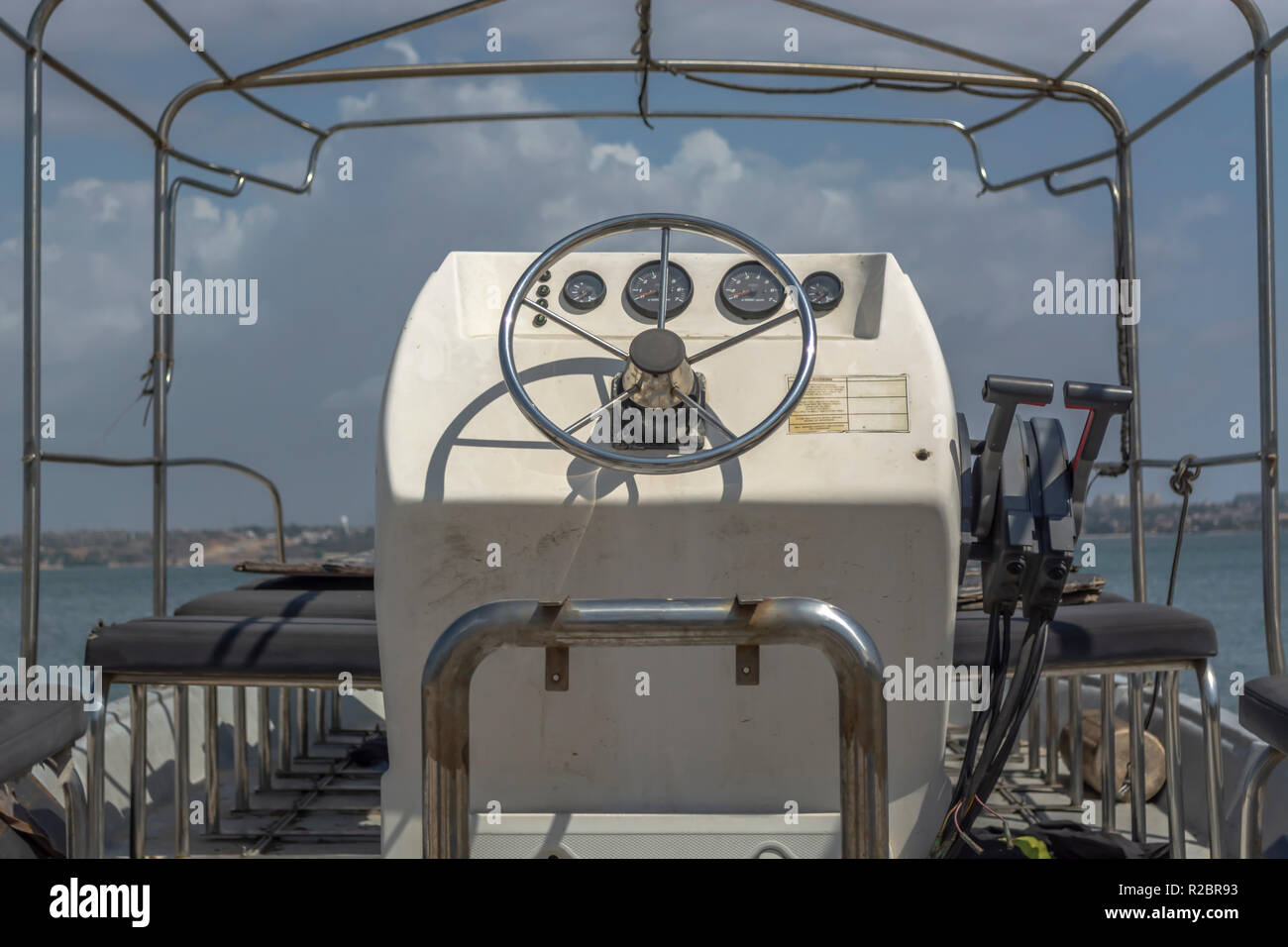 Detailed view of control panel on private boat, Angola Stock Photo - Alamy