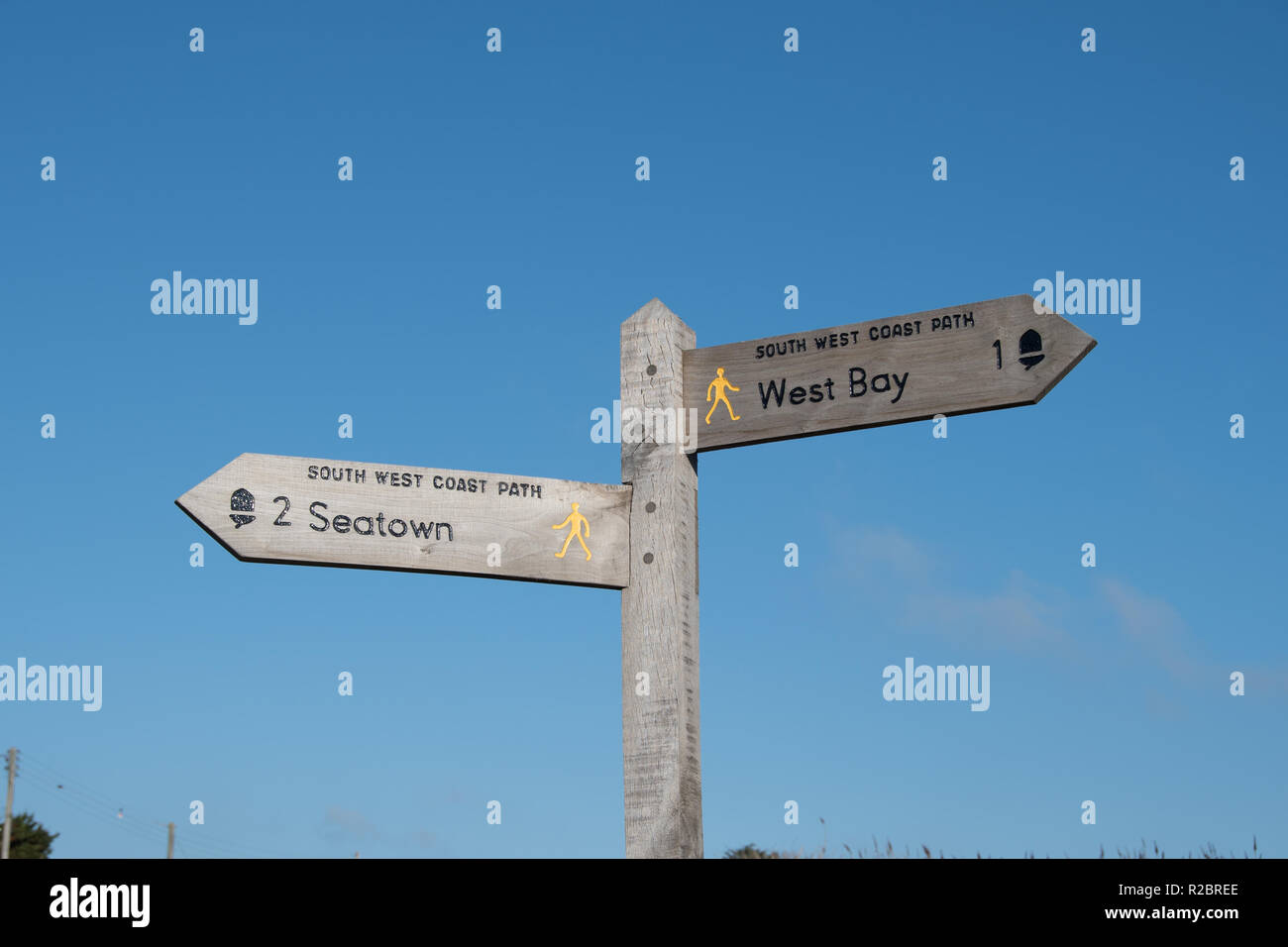 Signpost on the south west coast path at Eype, Dorset, UK Stock Photo ...