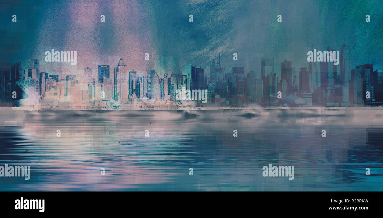 Modern Art. Manhattan, New York panorama in blue colors Stock Photo - Alamy