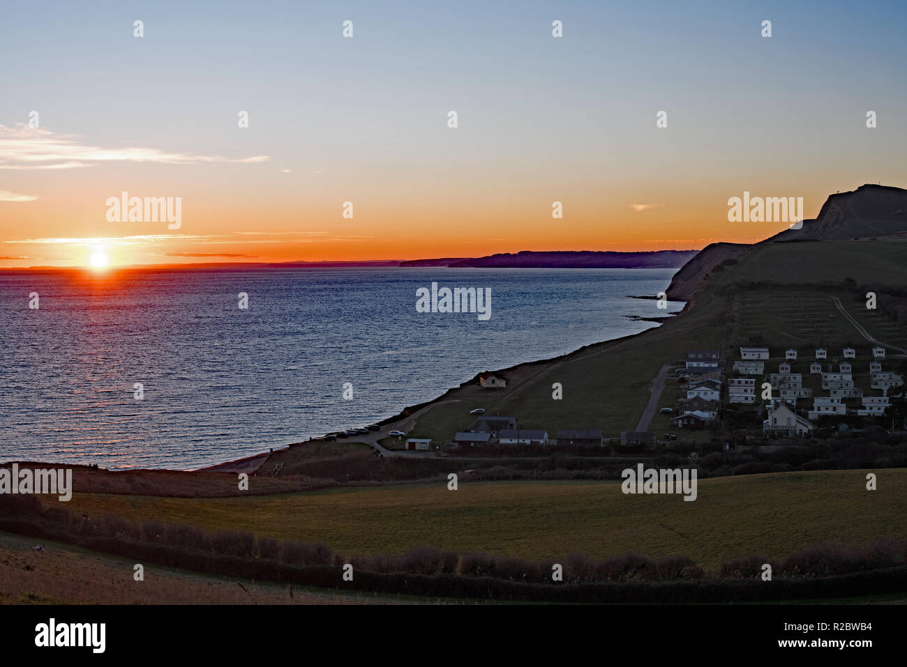 Sunset from the south west coast path, Eype, Dorset Stock Photo - Alamy