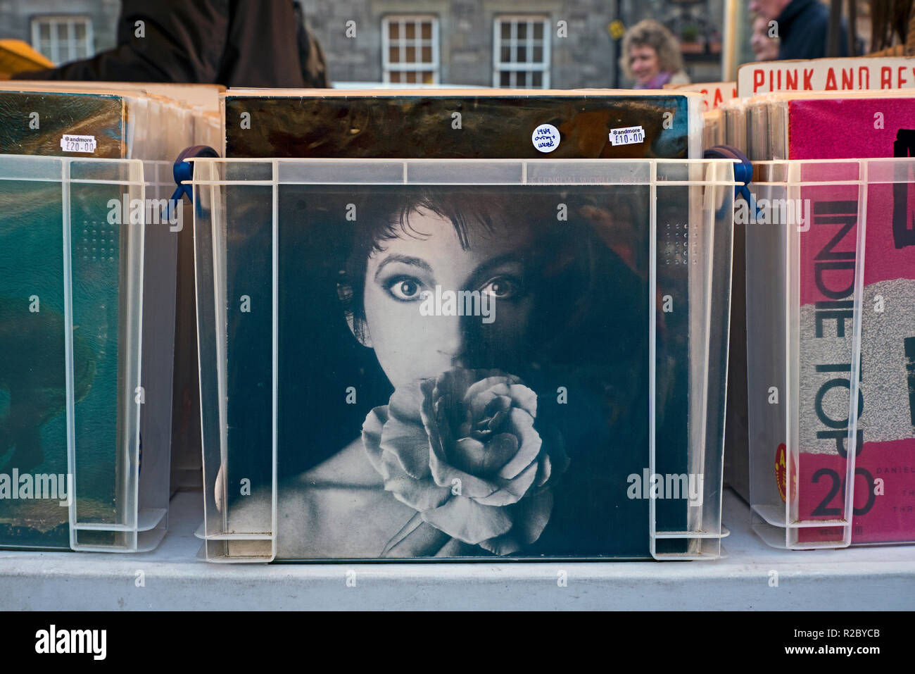 Kate Bush vinyl LP "The Sensual World" in a plastic tub on a stall in ...