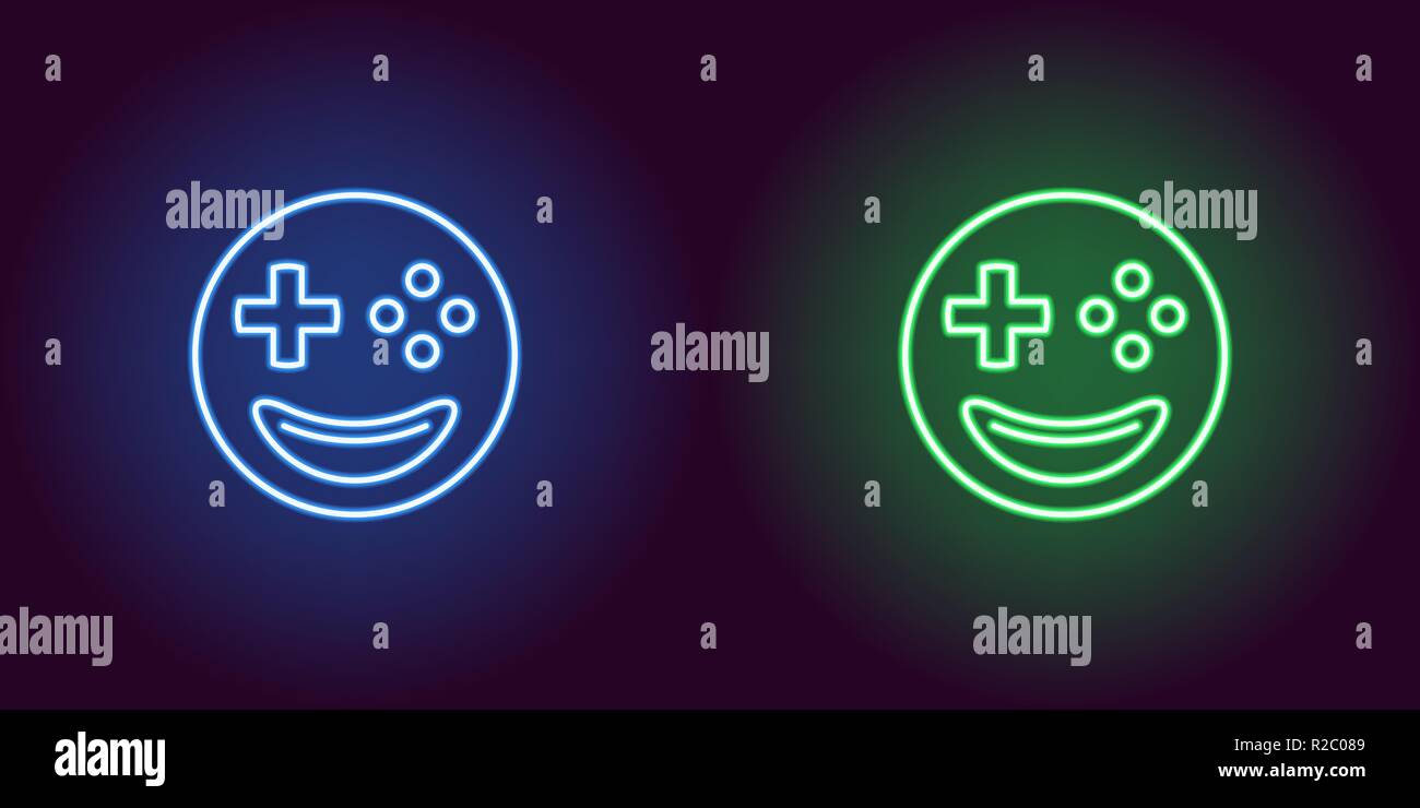 Neon emoji gamer, glowing sign. Vector illustration of emoji player ...