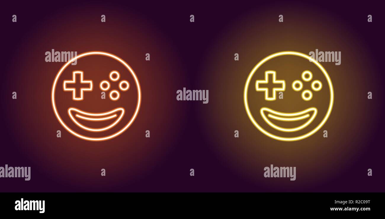 Neon emoji gamer, glowing sign. Vector illustration of emoji player ...