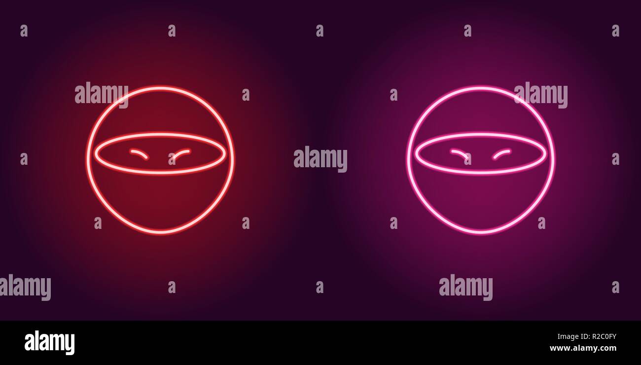 Neon ninja, glowing sign. Vector illustration of cartoon ninja in neon ...