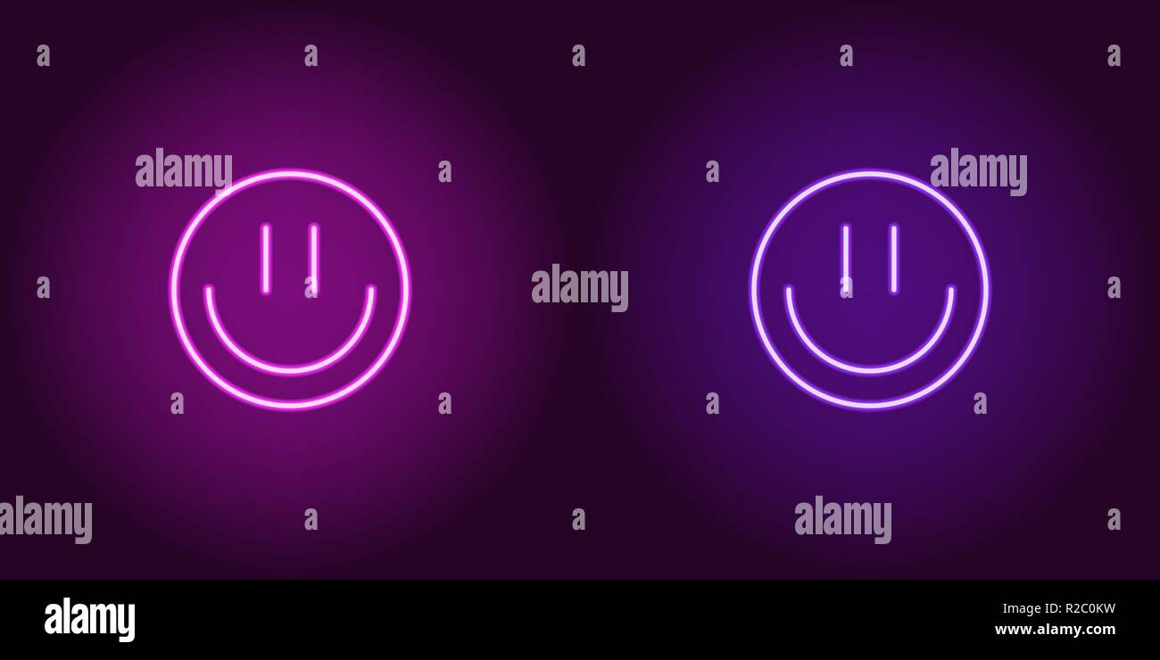 Neon emoji with smile, glowing sign. Vector illustration of cartoon ...