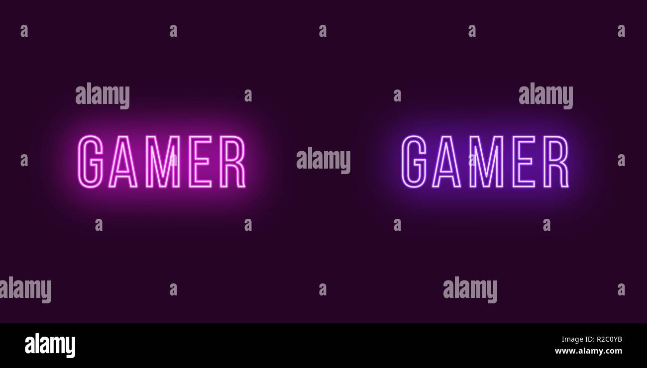Inscription of Gamer in neon style. Vector illustration, glowing Text ...