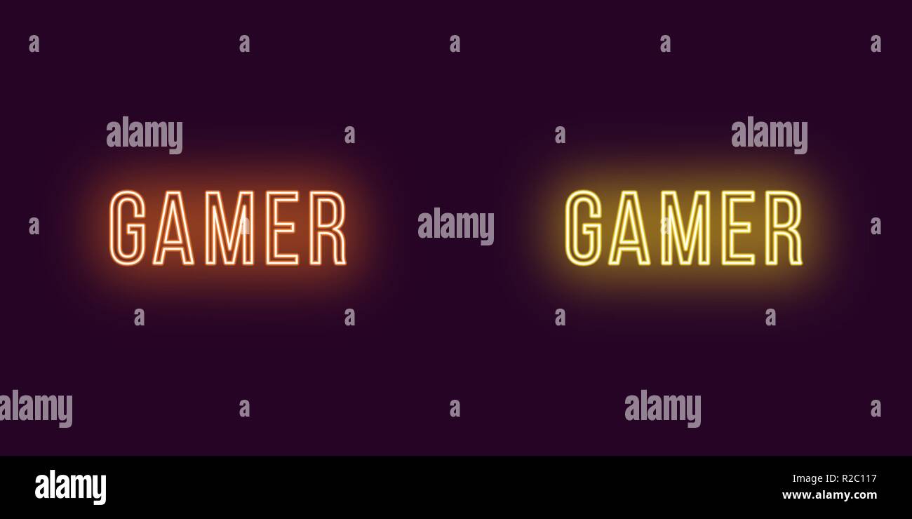 Inscription of Gamer in neon style. Vector illustration, glowing Text ...