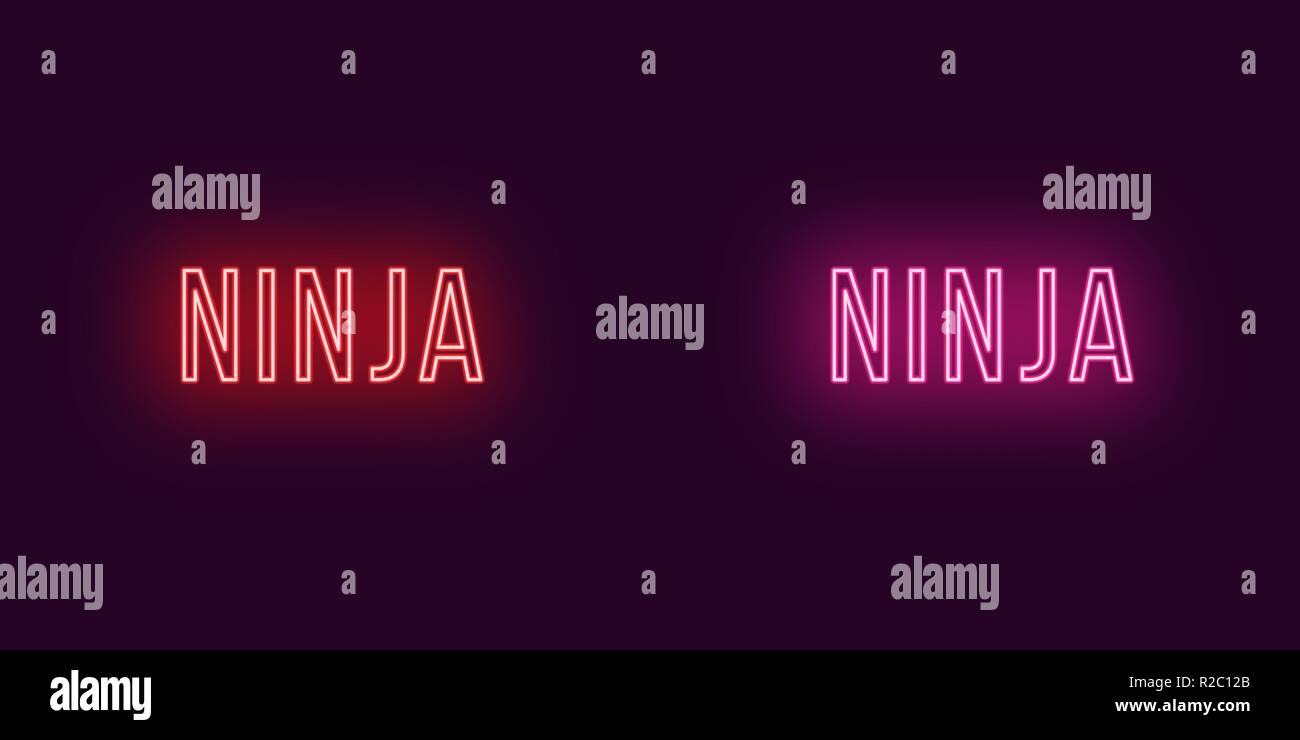 Inscription of Ninja in neon style. Vector illustration, glowing Text ...