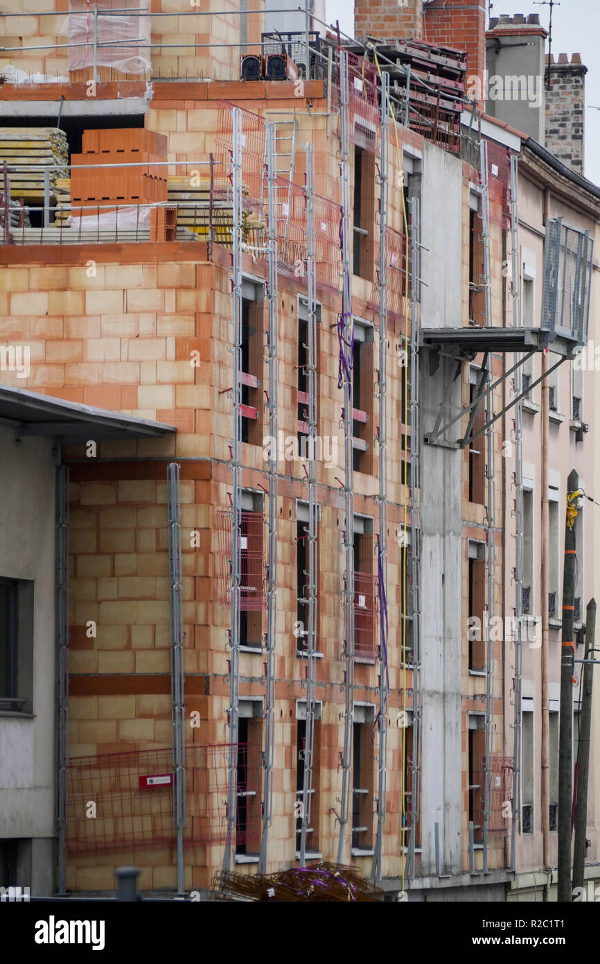 Bricks made building, Lyon, France Stock Photo - Alamy