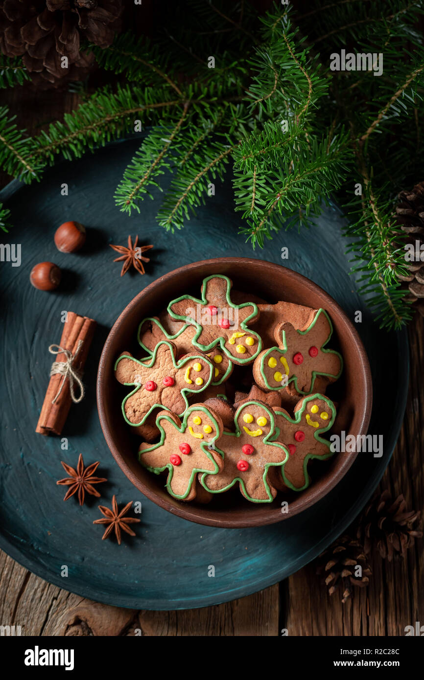 Top view of sweet cookies in brown bowl for Christmas Stock Photo - Alamy