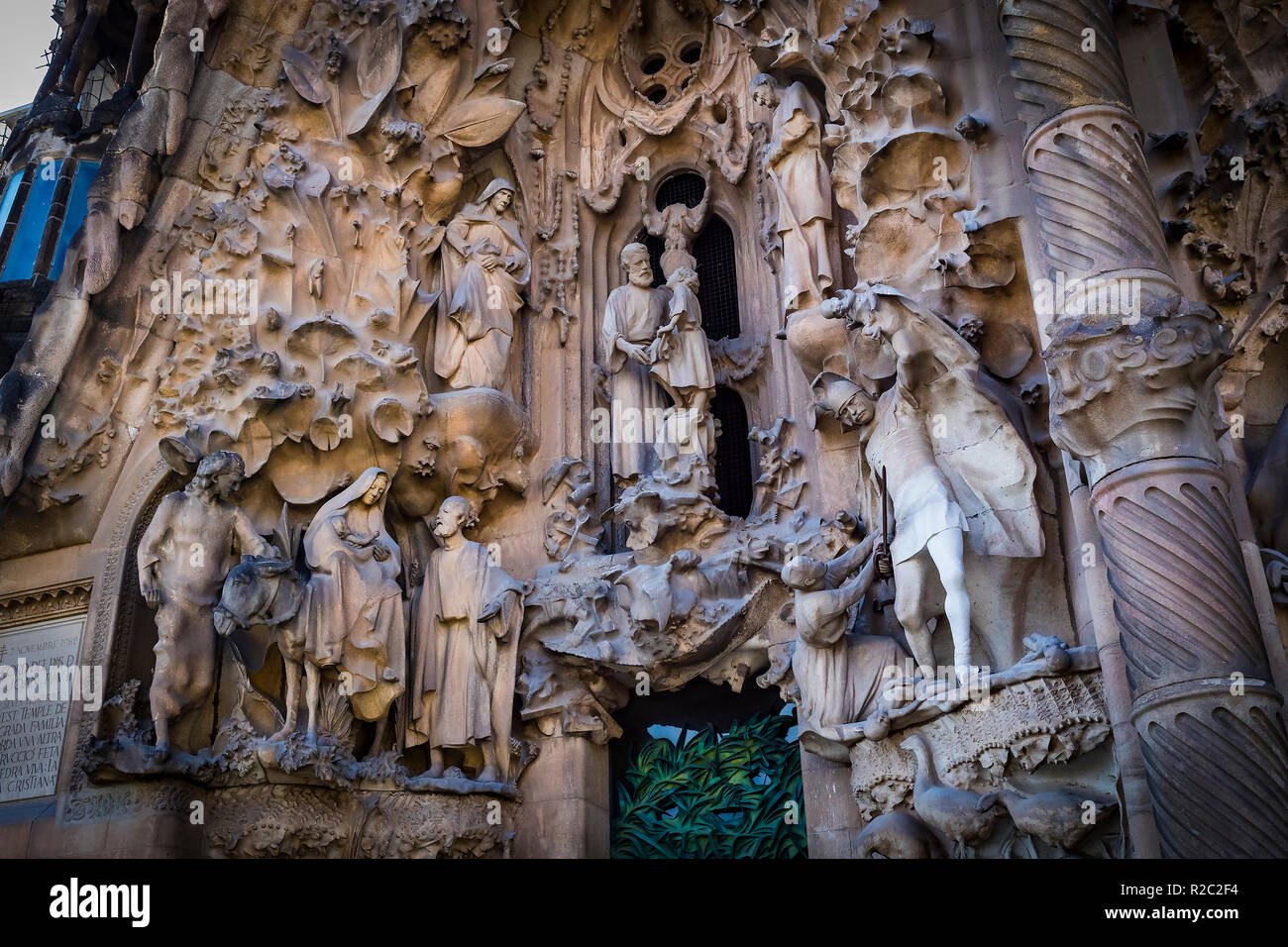 BARCELONA, SPAIN - 13 JANUARY 2018: Black and white image elements of architecture and statues ...