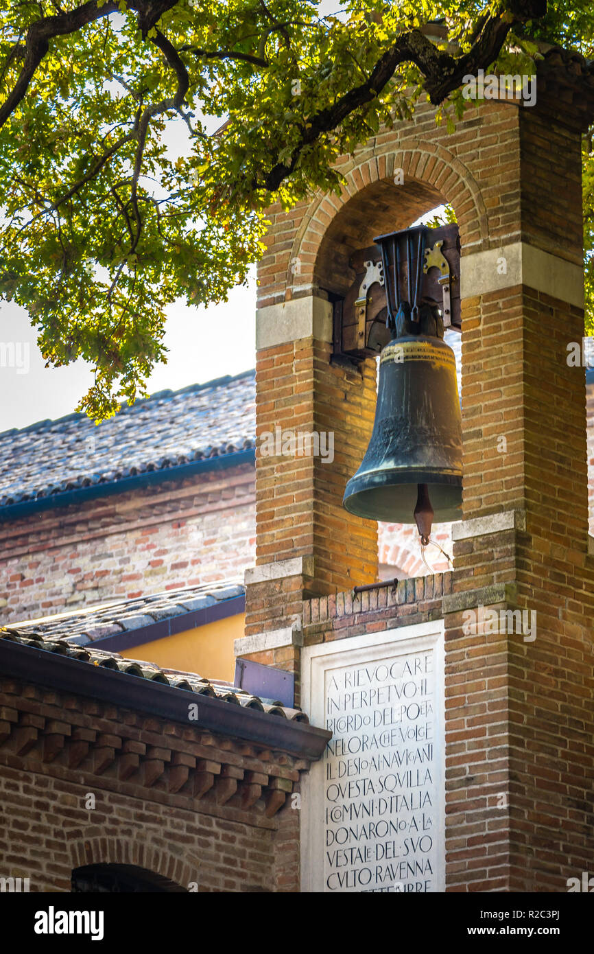 RAVENNA, ITALY - SEPTEMBER 12, 2018: sun is enlightening the bell of ...