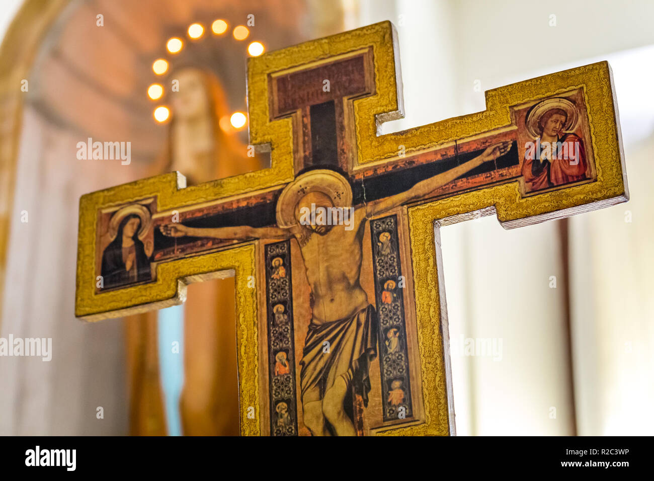 RAVENNA, ITALY - SEPTEMBER 12, 2018: light is enlightening crucifixion ...