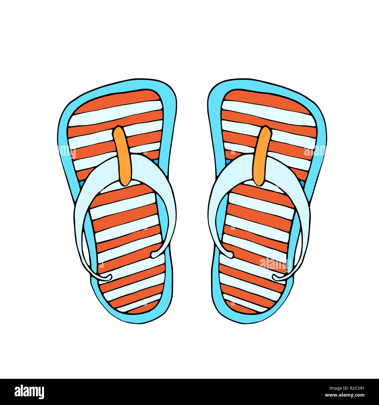Colorful flip flops, summer time vacation attribute, shoes, slippers, sketch style. isolated on ...