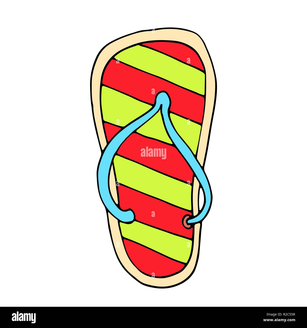 Colorful flip flops, summer time vacation attribute, shoes, slippers, sketch style. isolated on ...