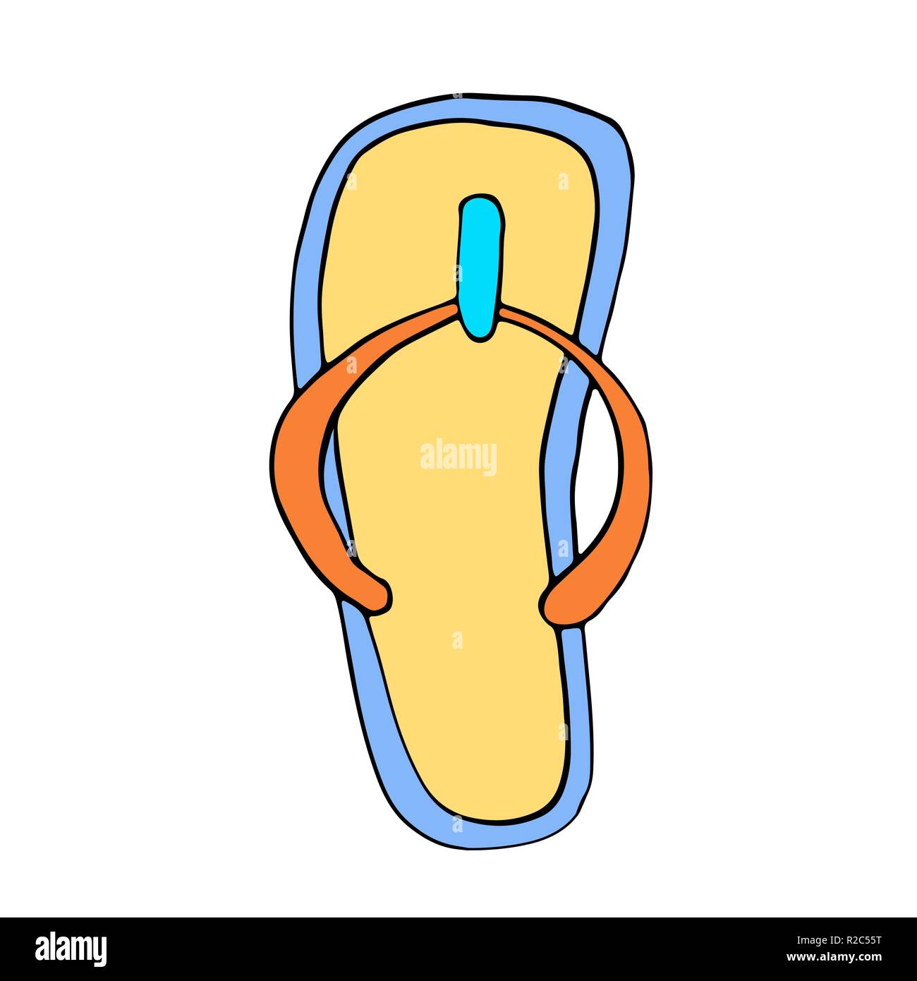 Colorful flip flops, summer time vacation attribute, shoes, slippers, sketch style. isolated on ...
