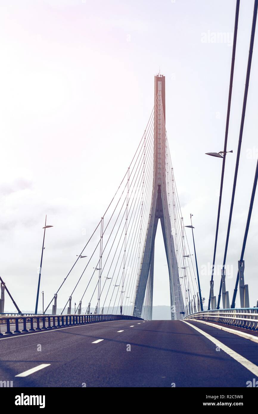 The Normandy Bridge in France across the river Seine. Pont de Normandie ...