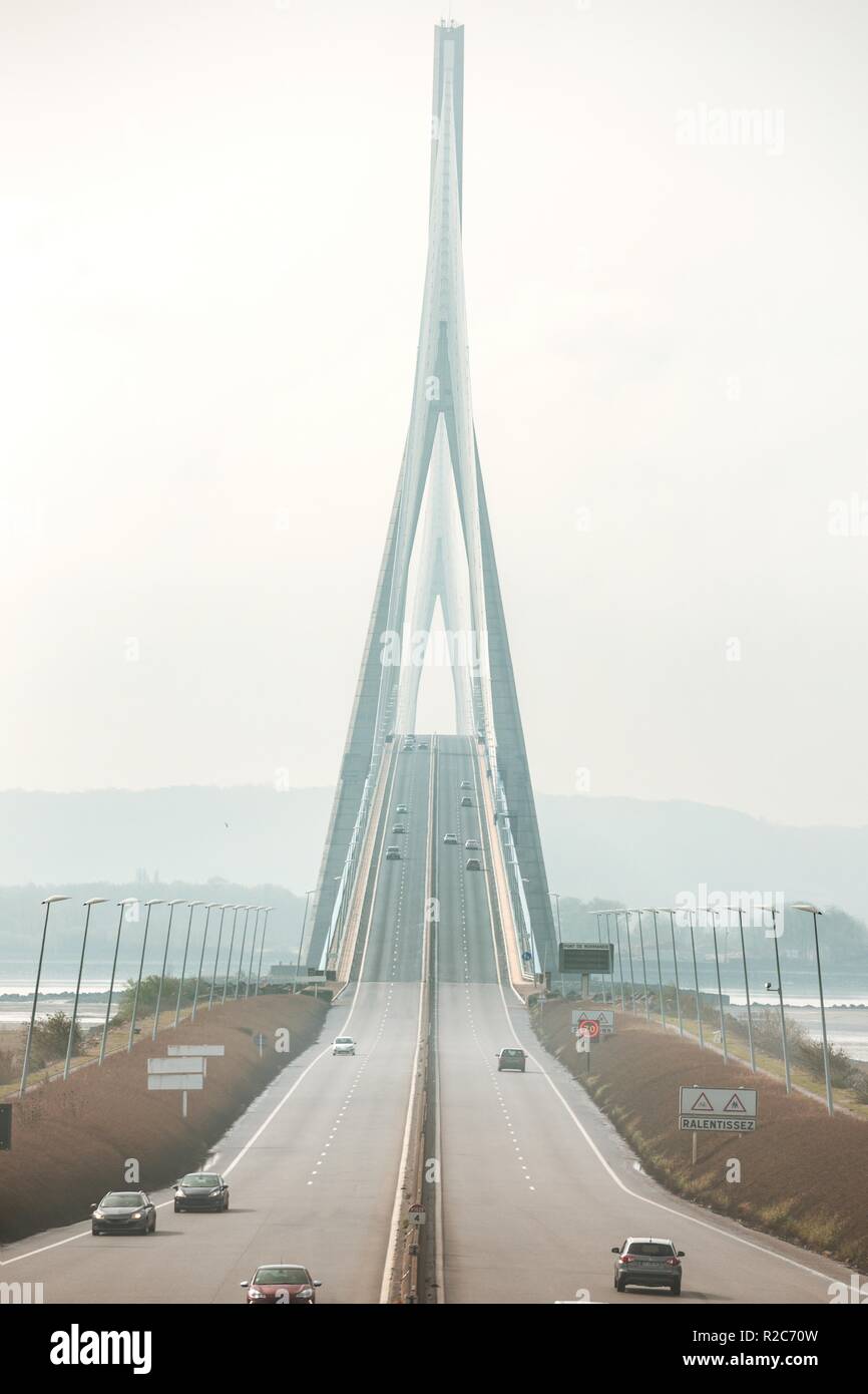 The Normandy Bridge in France across the river Seine. Pont de Normandie ...