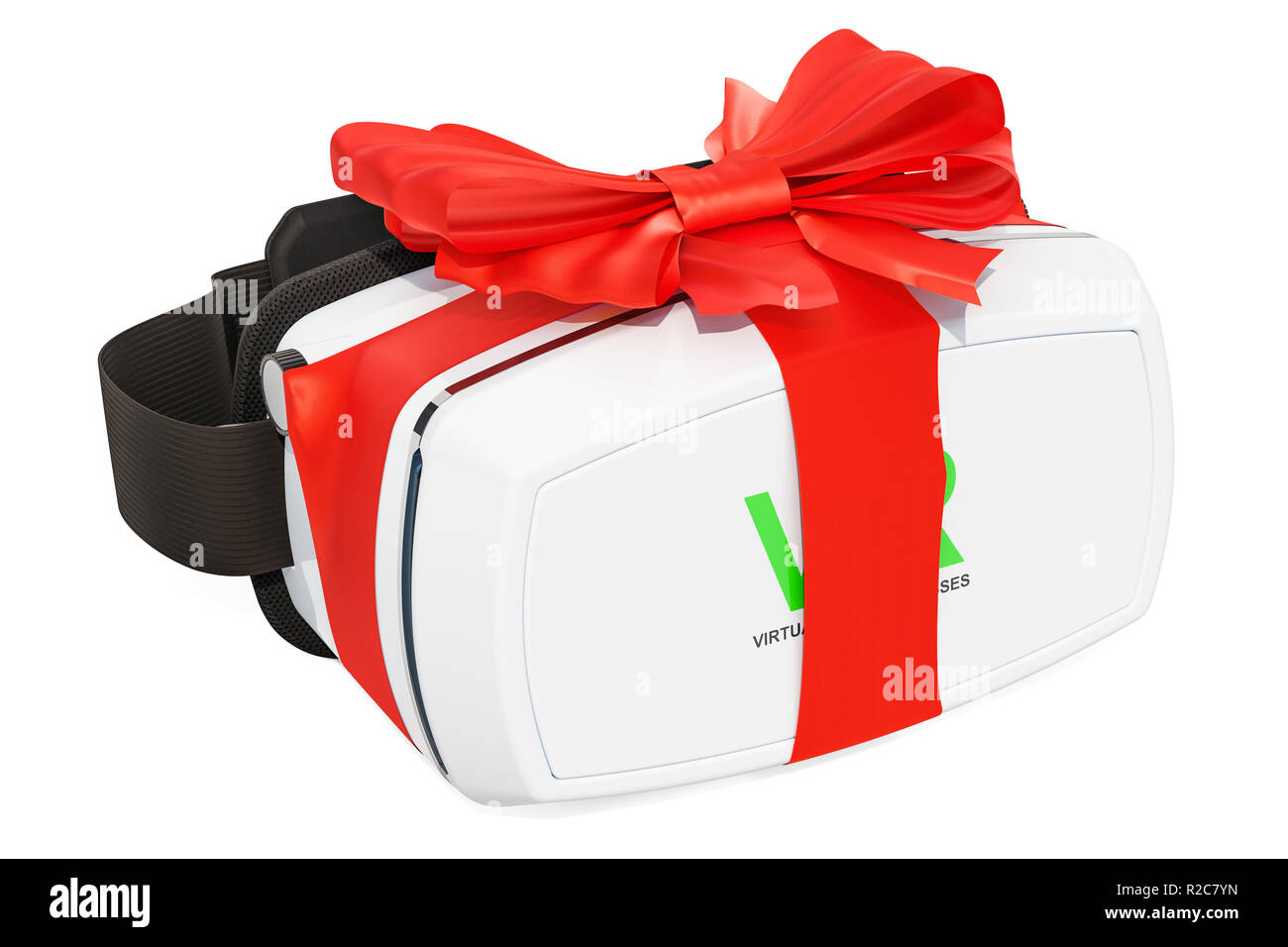 VR glasses with bow and ribbon, gift concept. 3D rendering isolated on ...