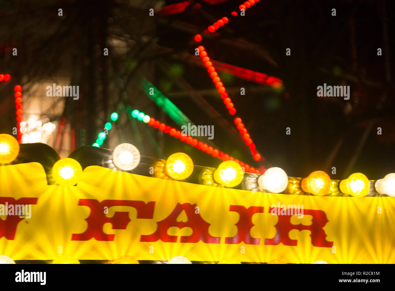 Fun fair lights, blurred for fairground background Stock Photo - Alamy