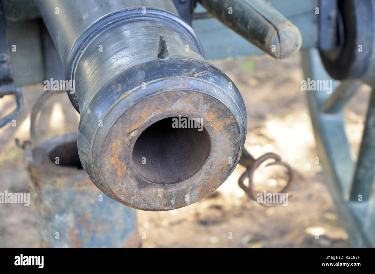 Detail of a Civil War era cannon; artillery used in a Civil War battle ...