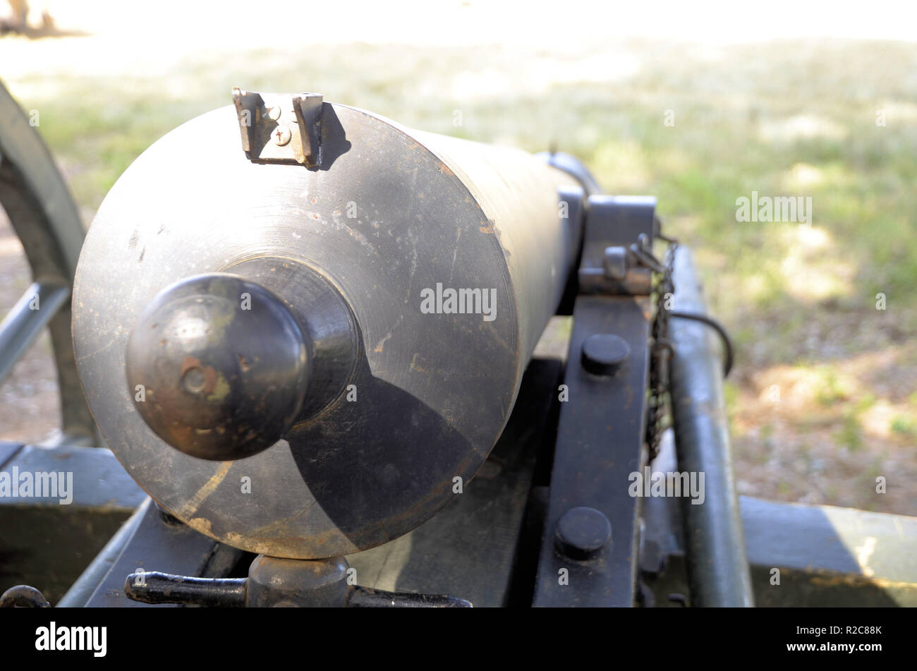 Detail of a Civil War era cannon; artillery used in a Civil War battle ...