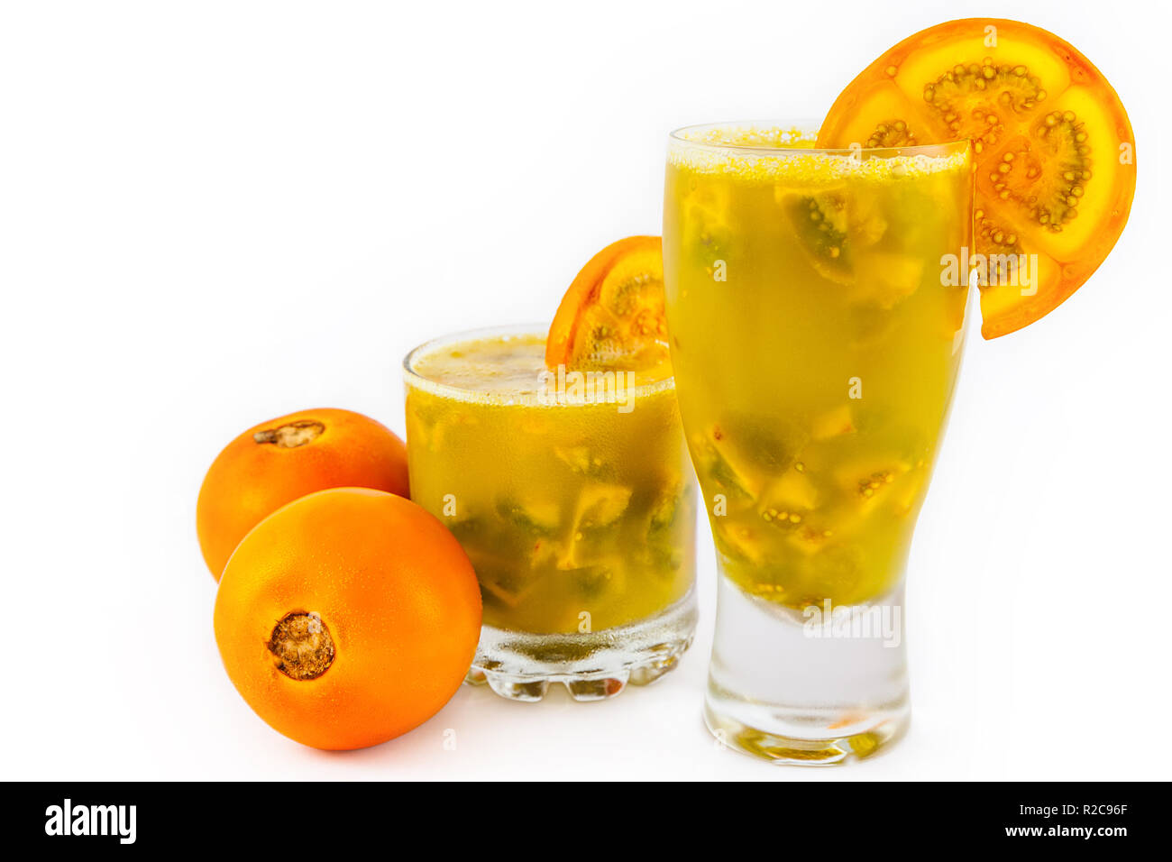 Traditional Colombian beverage made of juice and pieces of lulo ...