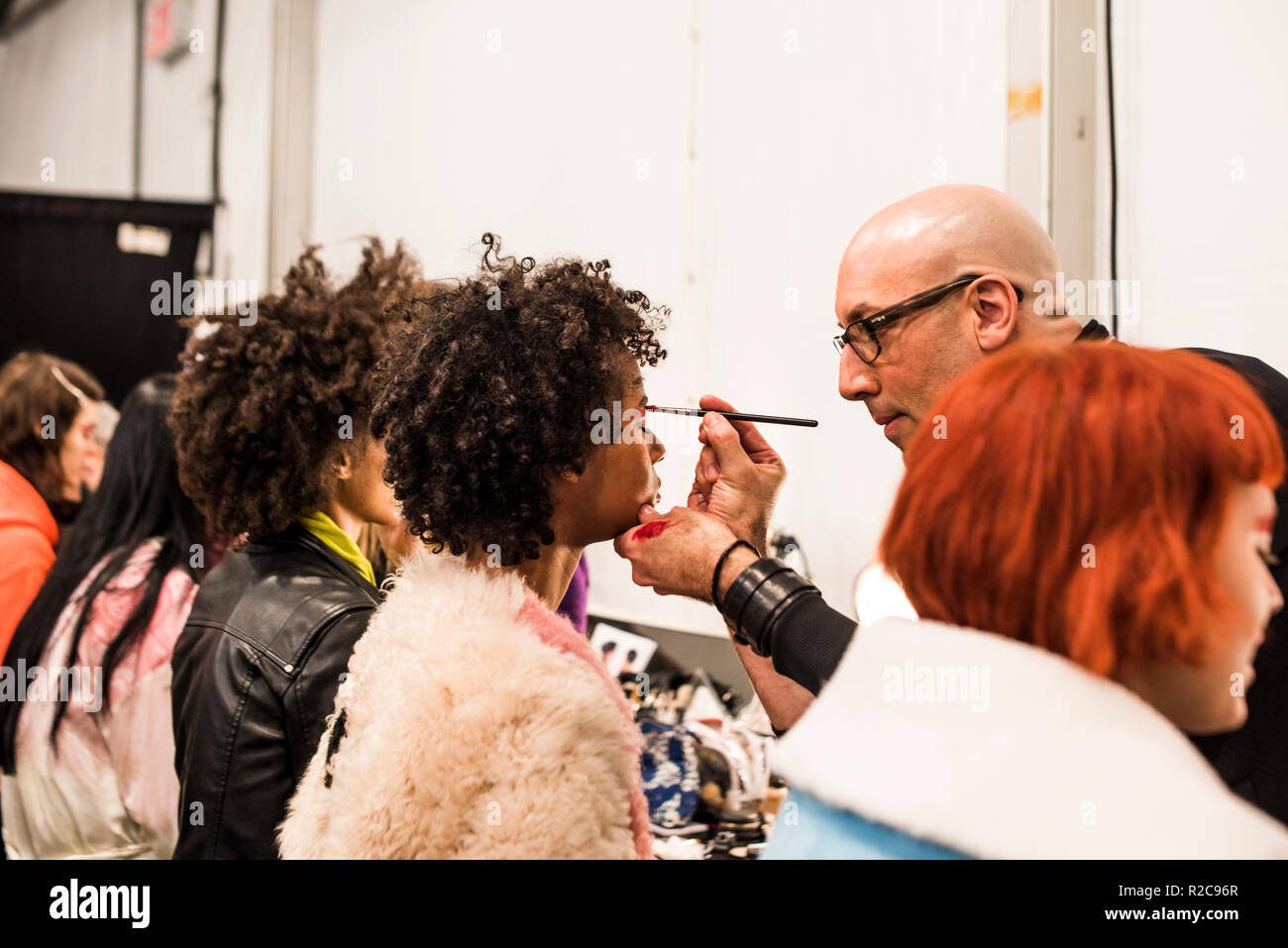 New York City, NY, USA - February 8, 2017: Models backstage having ...