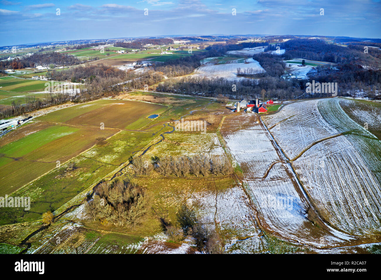 Aerial View Amish Farmland in Pennsylvania Stock Photo - Alamy