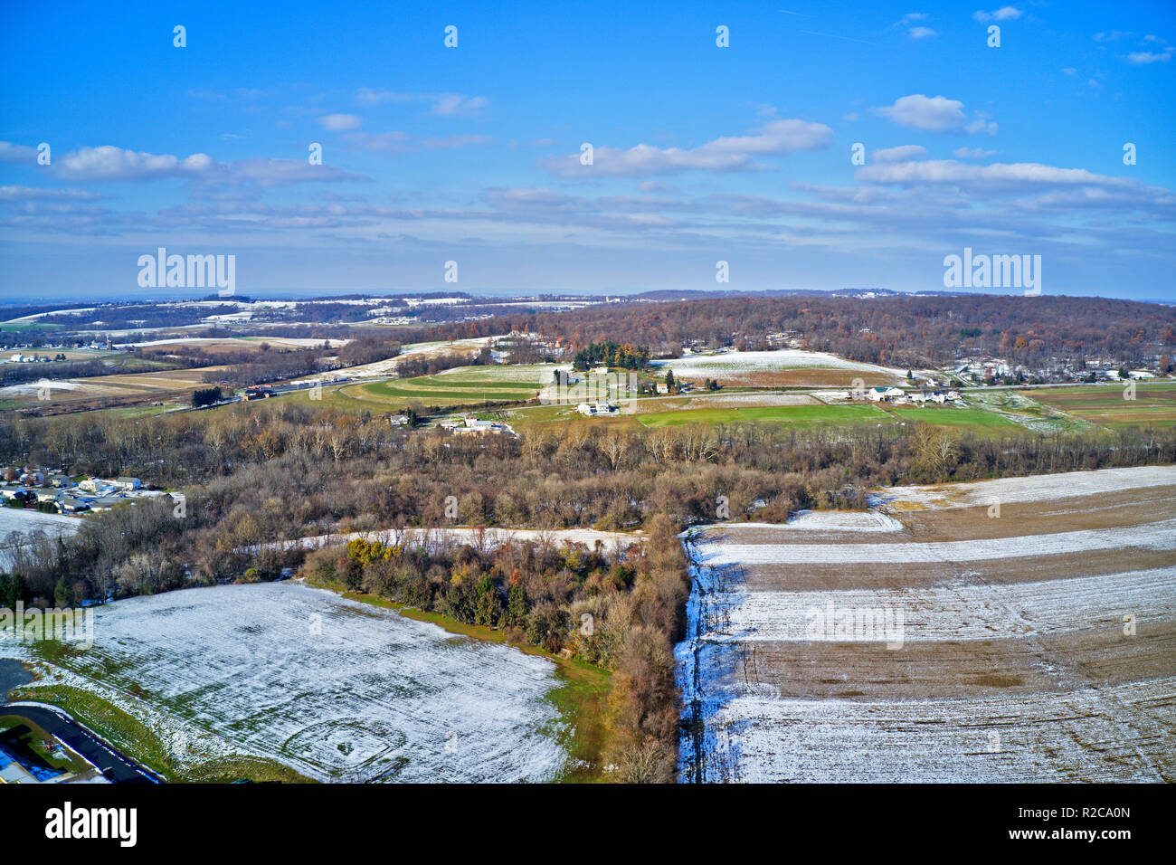 Aerial View Amish Farmland in Pennsylvania Stock Photo - Alamy