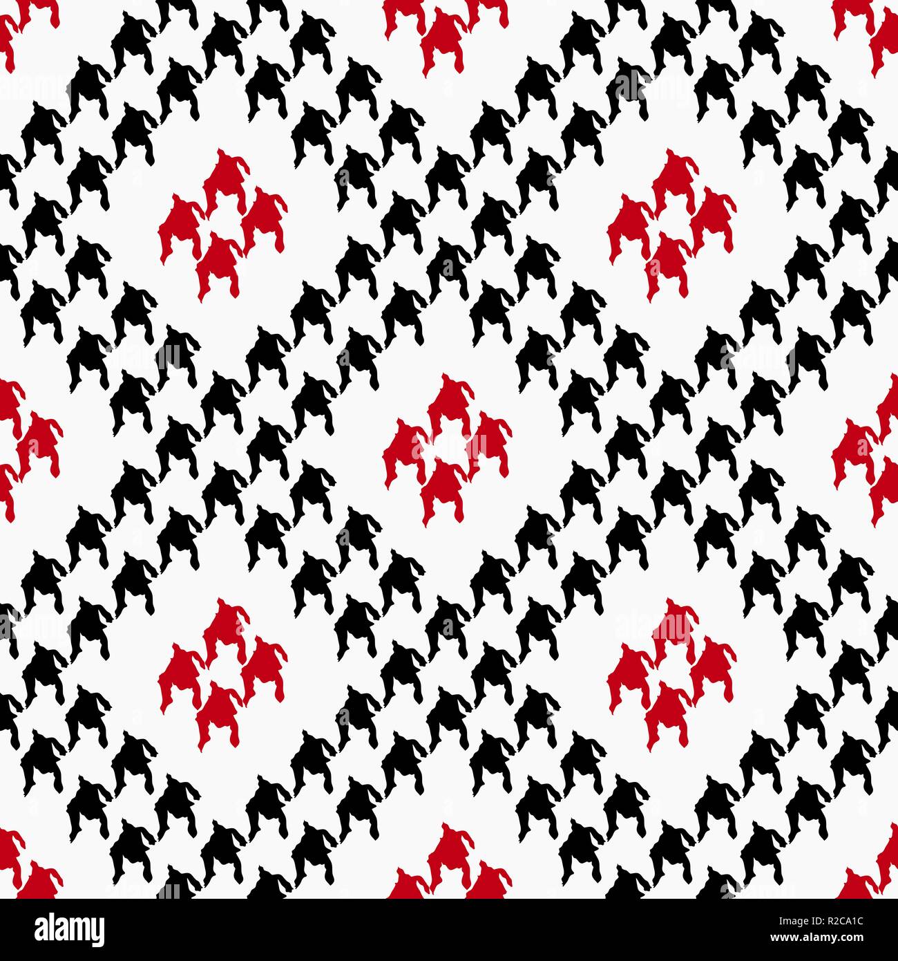Seamless black and red houndstooth pattern with red textile plaid lines ...