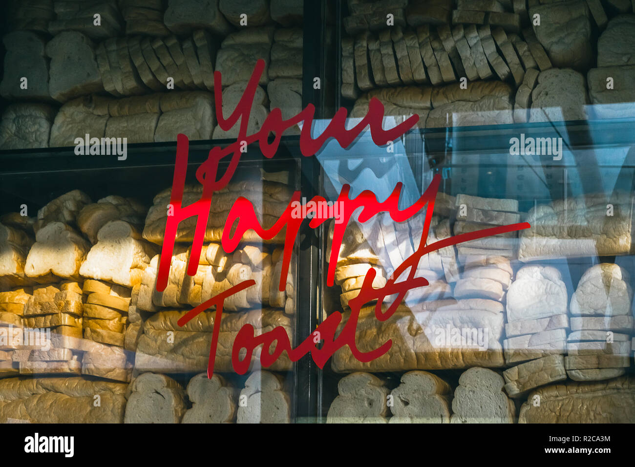 Your Happy Toast word on the glasses with bread texture background ...