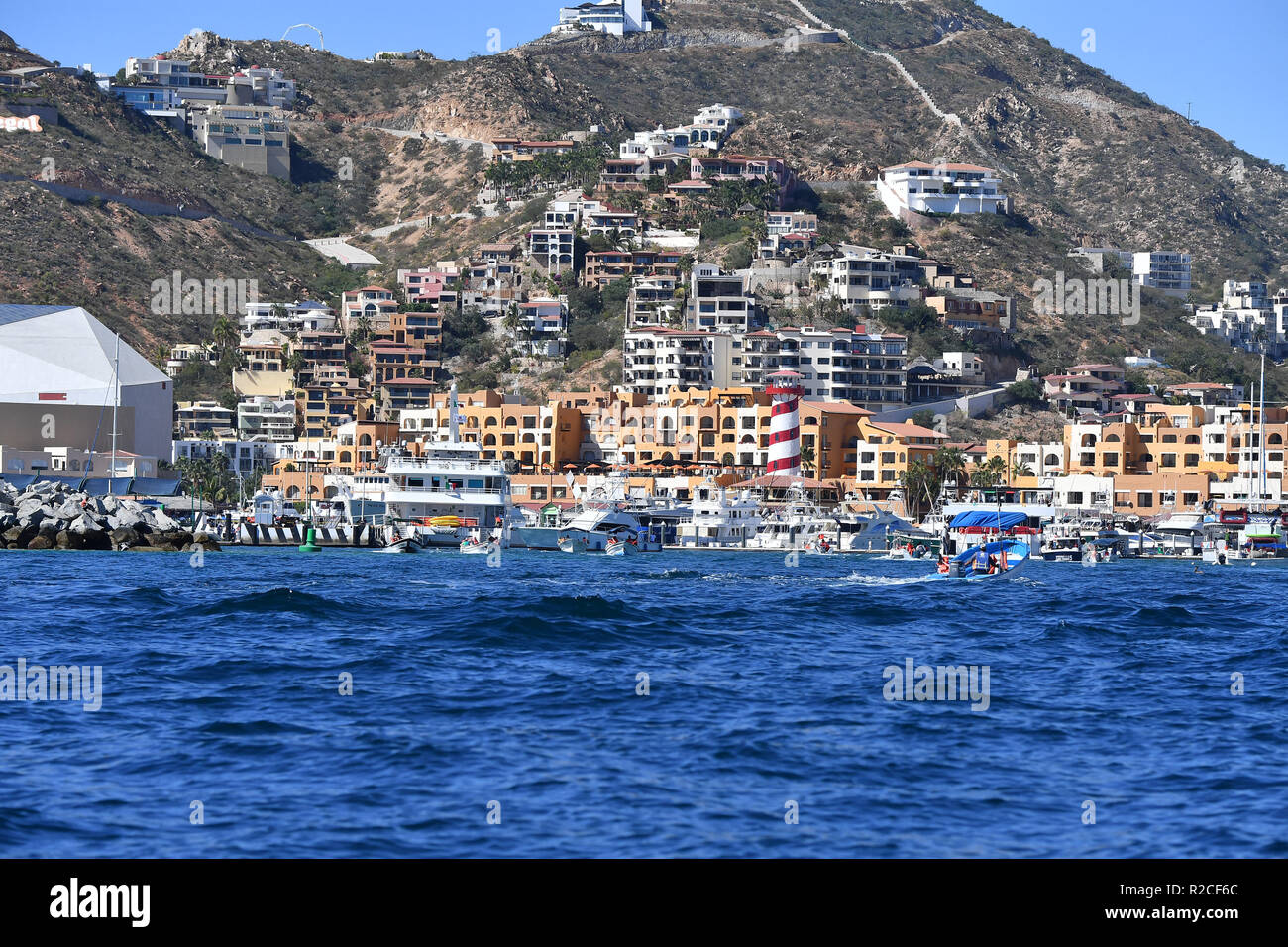Cabo San Lucas Mexico view from Pacific ocean with hotels and resort ...