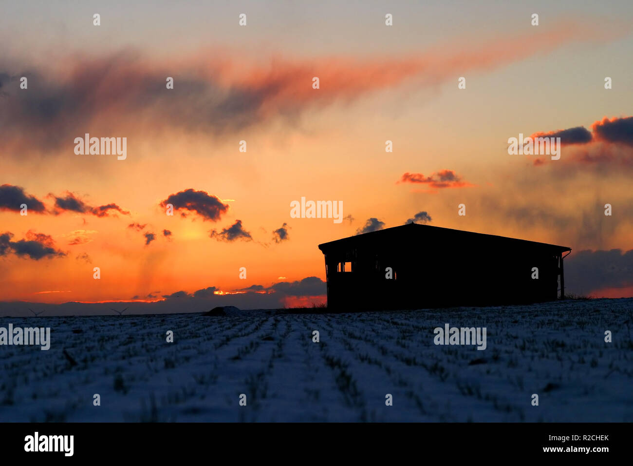 sunset with barn Stock Photo - Alamy