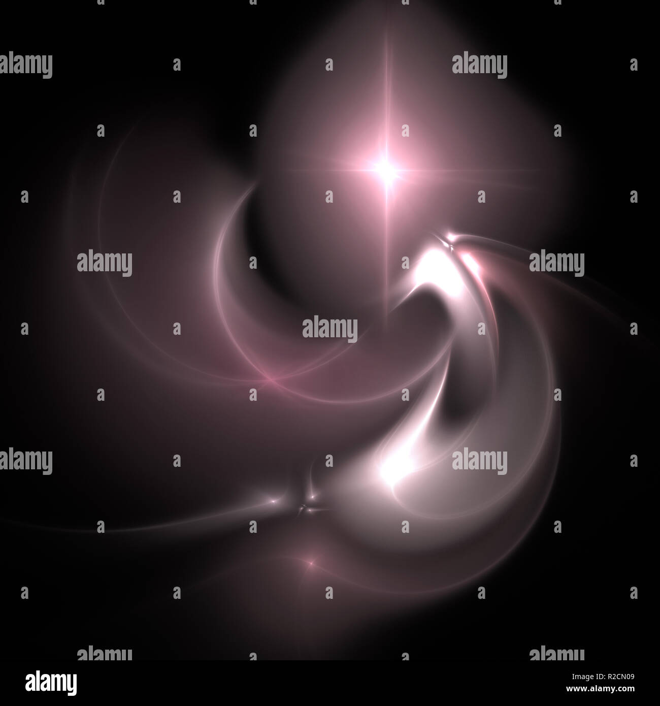 Abstract bright smooth curves on a dark futuristic digital art ...