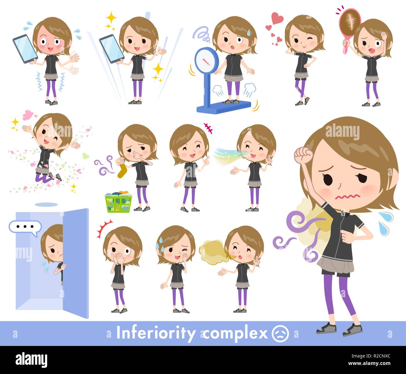 A set of women in sportswear on inferiority complex.There are actions ...