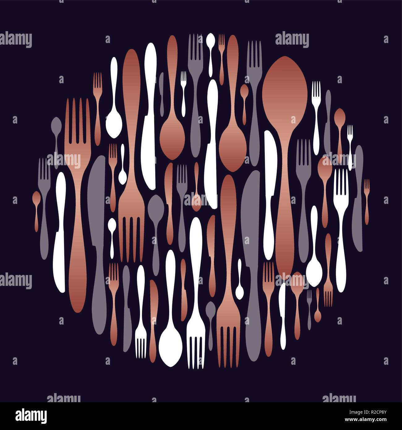 Copper cutlery illustration card with restaurant utensil icons, fork ...