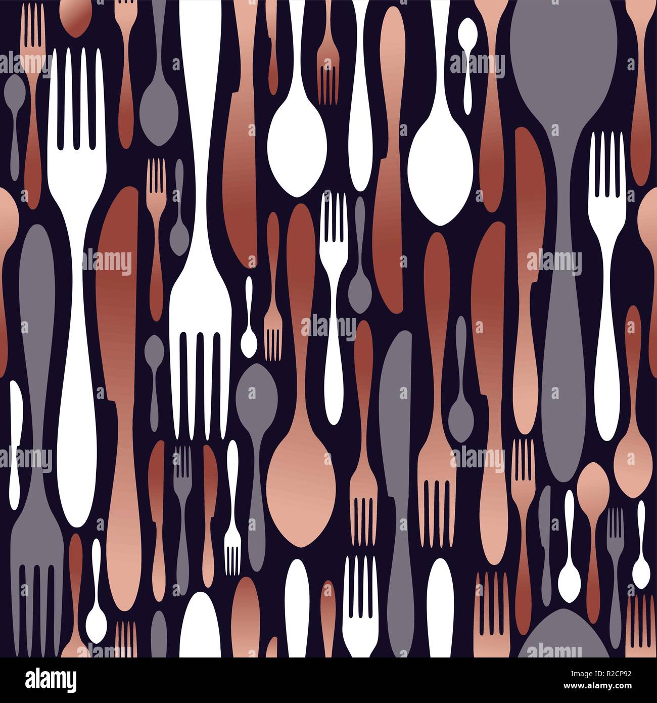 Copper cutlery seamless pattern with restaurant utensil icons, fork ...