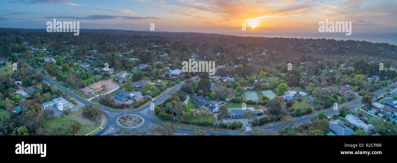 Aerial panorama of Frankston South suburb at sunset. Melbourne ...