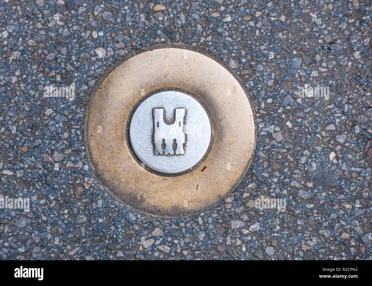 Historic city trail brass marker in pavement or sidewalk, Newcastle ...
