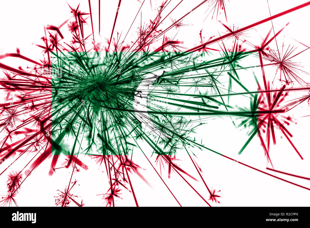 Maldives fireworks sparkling flag. New Year 2019 and Christmas party ...