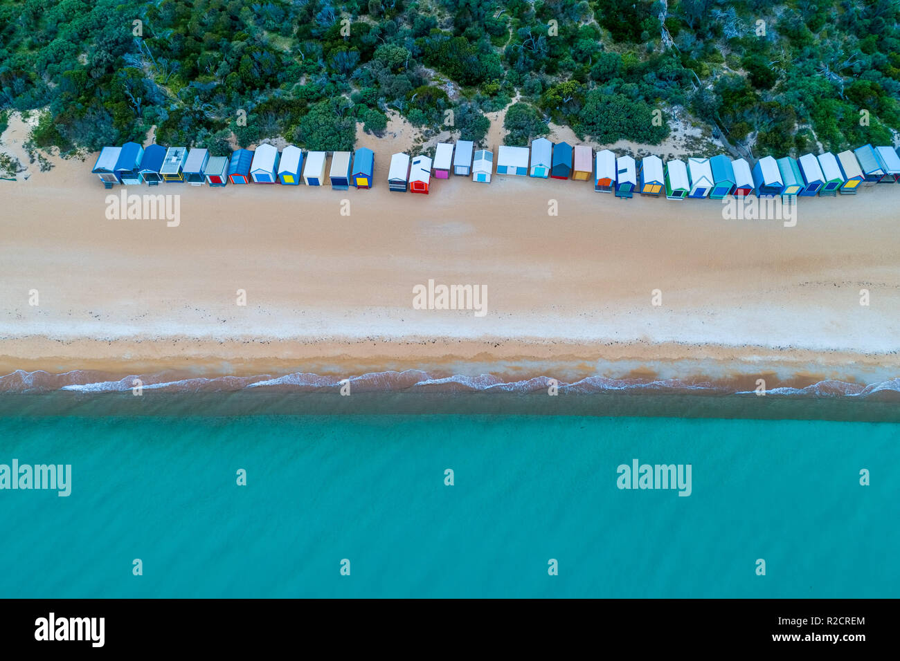 Aerial view of famouse bathing boxes in Melbourne, Australia Stock ...