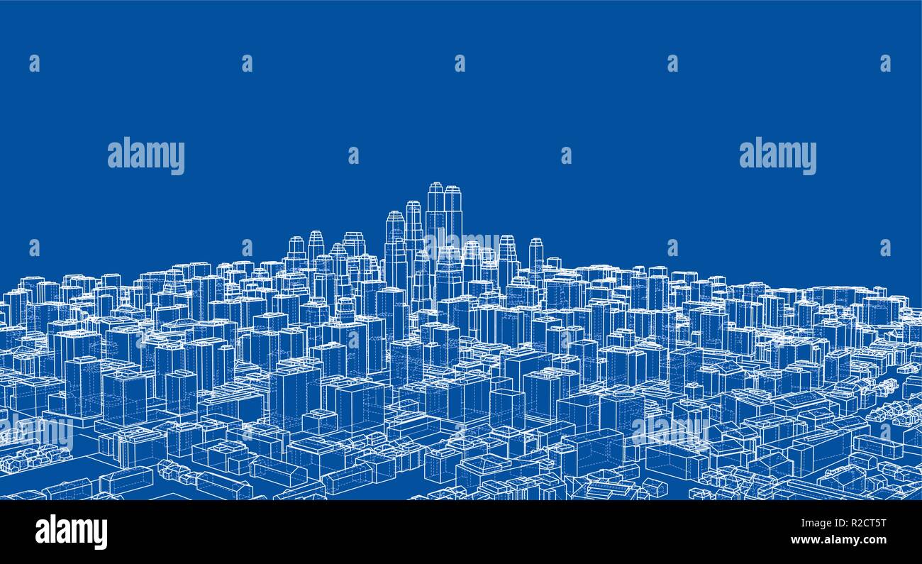 Wire-frame City, Blueprint Style. Vector Stock Vector Image & Art - Alamy