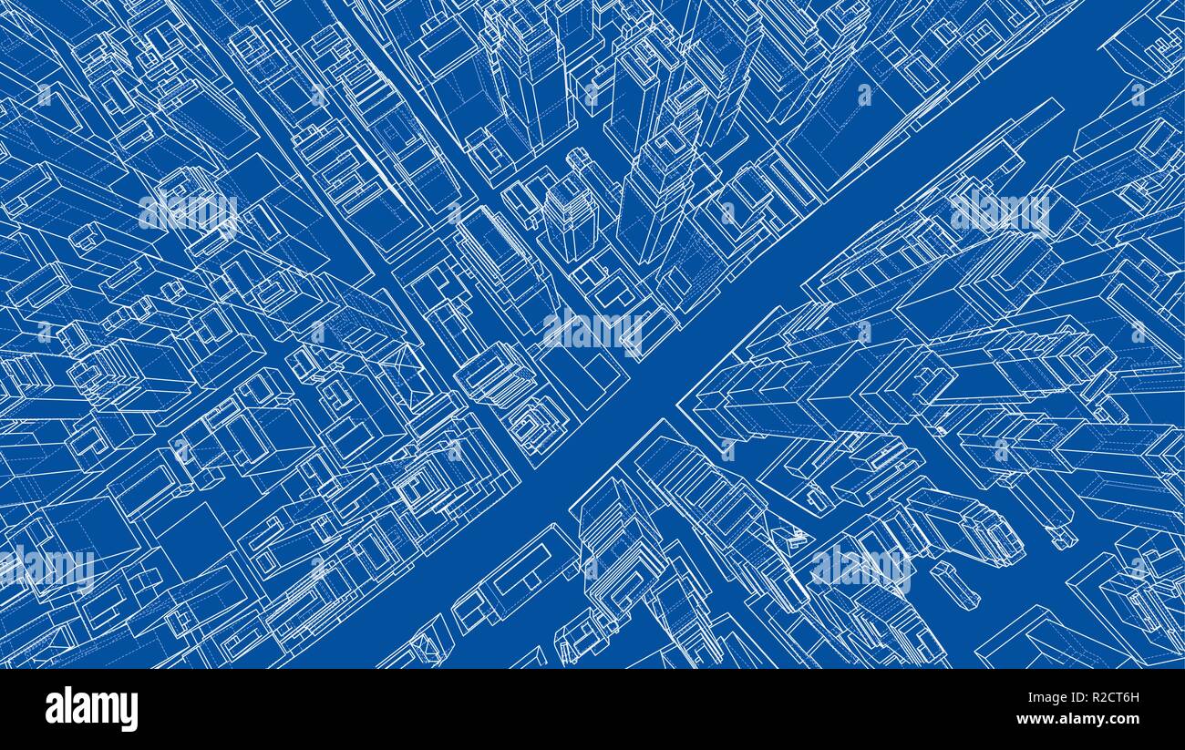 Wire-frame City, Blueprint Style. Vector Stock Vector Image & Art - Alamy