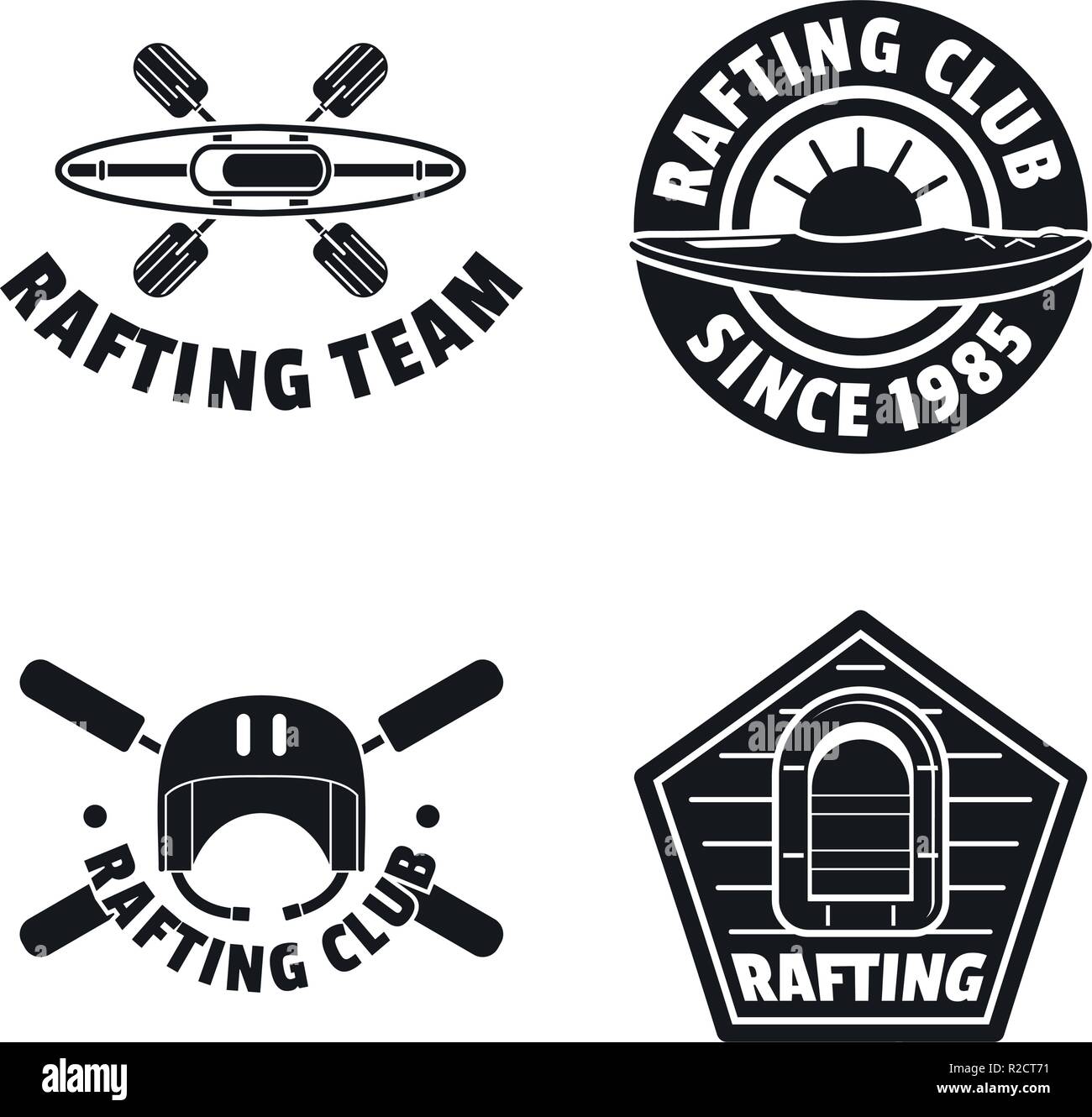 Rafting kayak logo water canoe icons set. Simple illustration of 4 ...