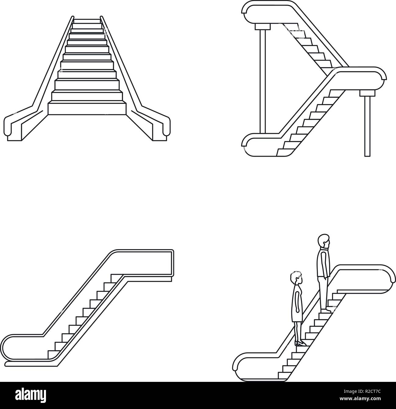 Escalator elevator icons set. Outline illustration of 4 tuk rickshaw ...