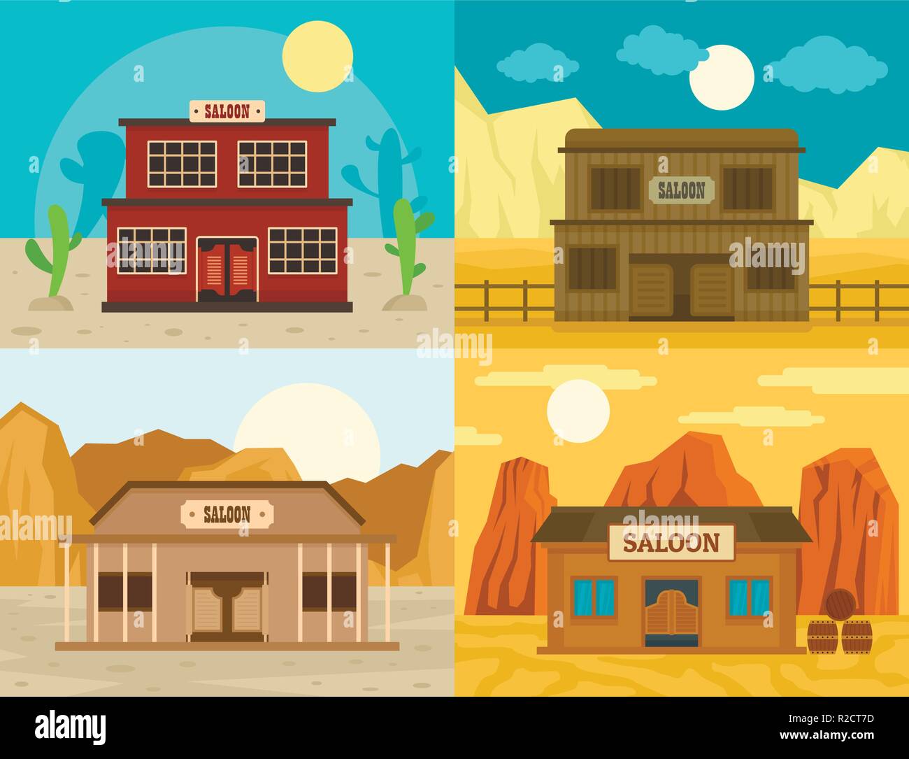 Saloon pub wild west banner concept set. Flat illustration of 4 Saloon ...