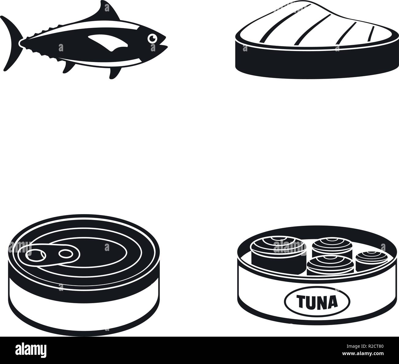 Tuna fish can steak icons set. Simple illustration of 4 tuna fish can ...