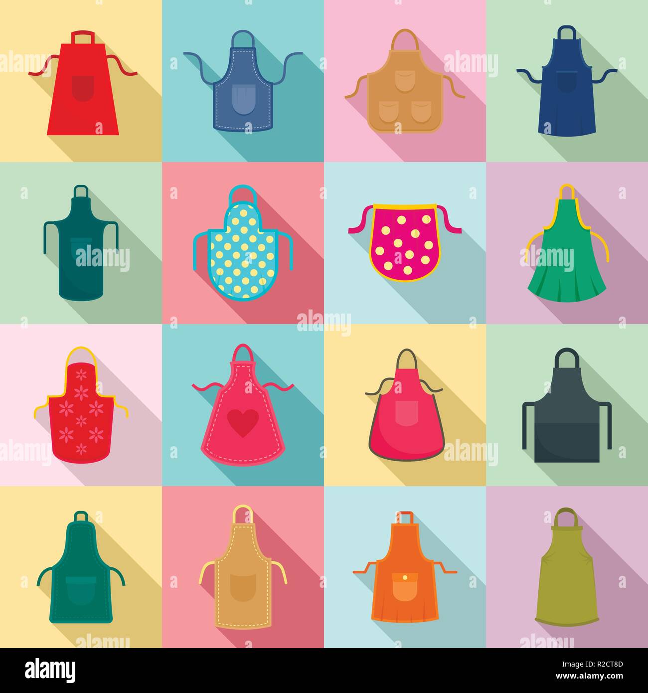 Apron cooking chef icons set. Flat illustration of 16 apron cooking ...