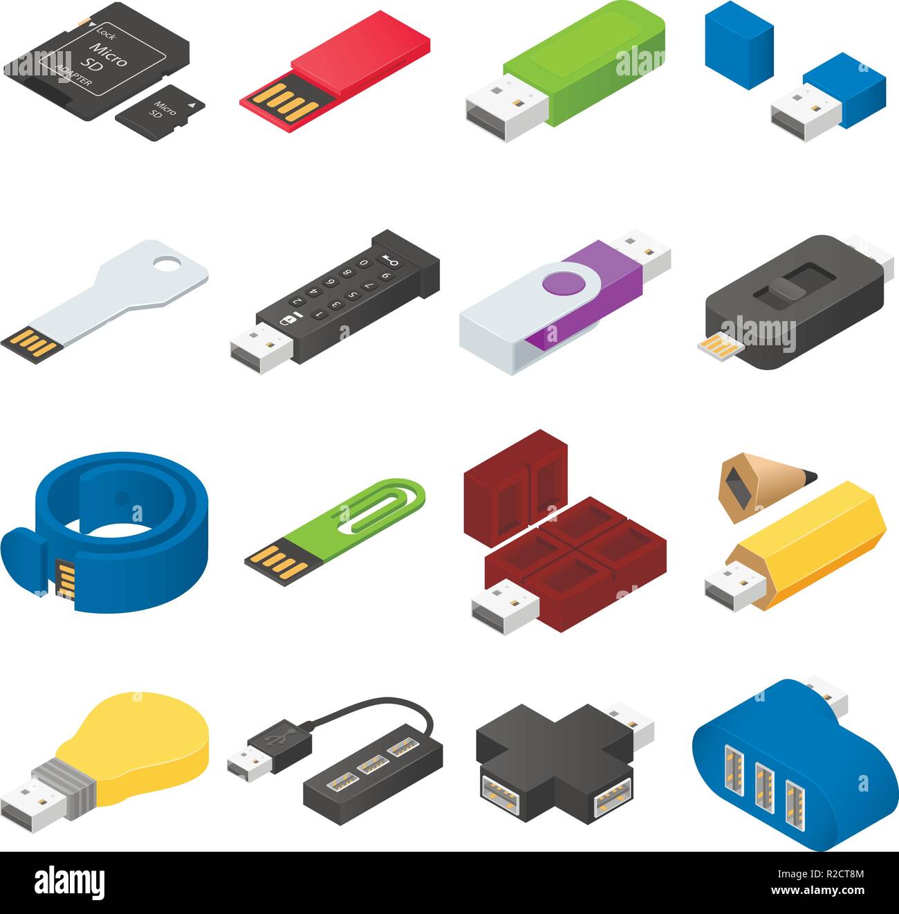 USB flash drive icons set. Isometric illustration of 16 USB flash drive ... USB flash drive icons set. Isometric illustration of 16 USB flash drive ...